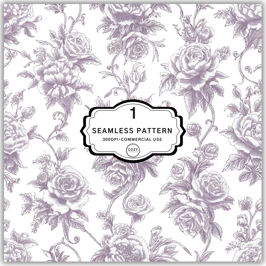 Purple Toile De Jouy Seamless Pattern, Grandmillennial Floral Pattern ...
