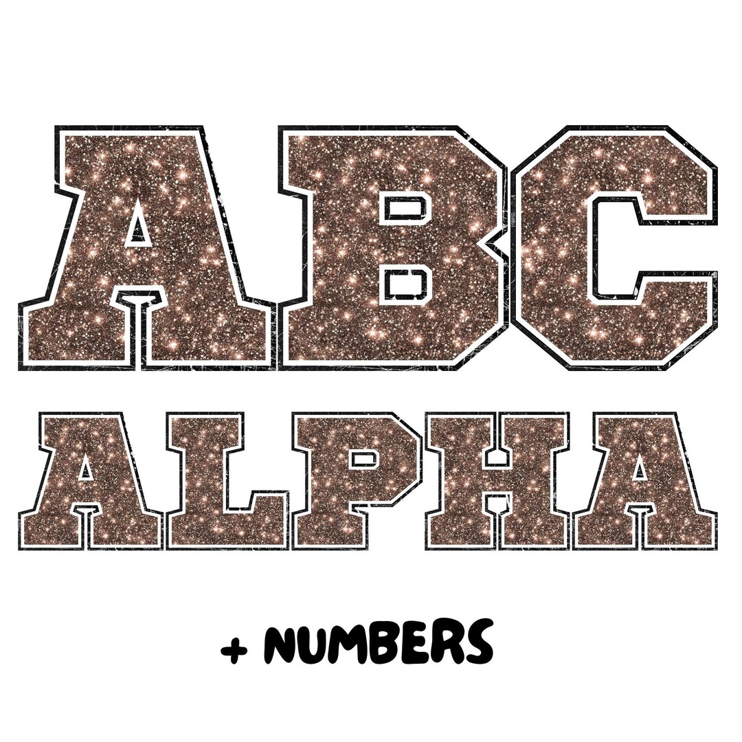 Rose Gold Glitter Varsity Font PNG: Sport Letters & Numbers (digital ...