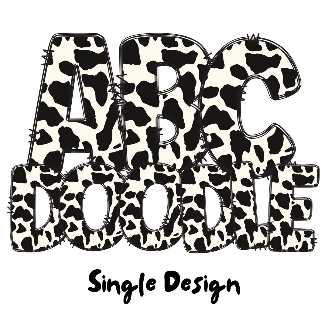 Doodle Alphabet Letter PNG – Cow Print Doodle Font Clipart, Digital ...