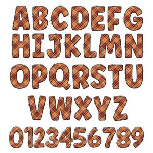 Autumn Plaid Alphabet PNG: Fall Doodle Font Clipart (commercial Use ...
