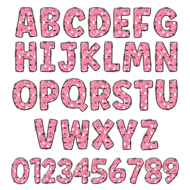Pink Halloween Doodle Alphabet PNG Bundle: Spooky Font Clipart ...