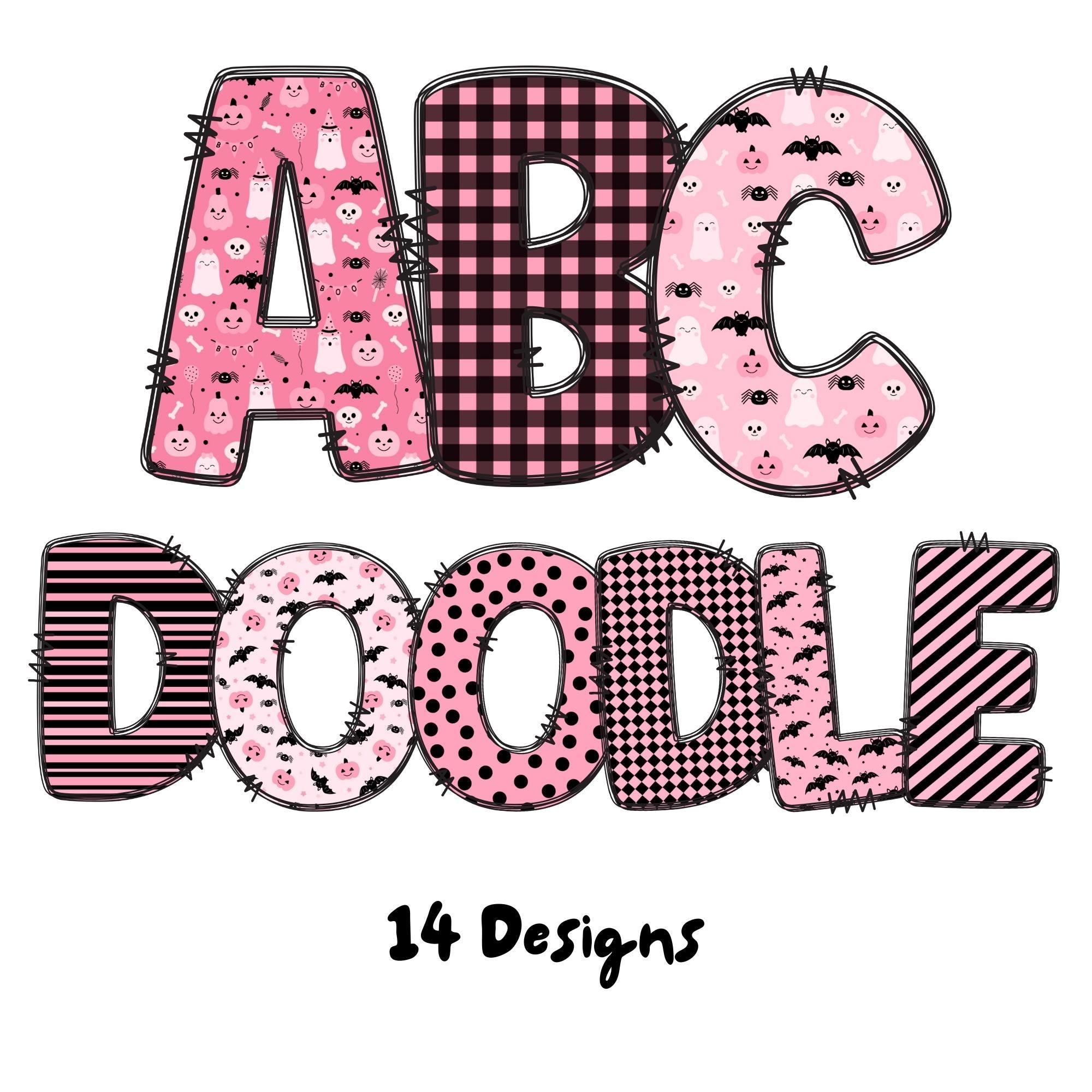 Pink Halloween Doodle Alphabet PNG Bundle: Spooky Font Clipart ...