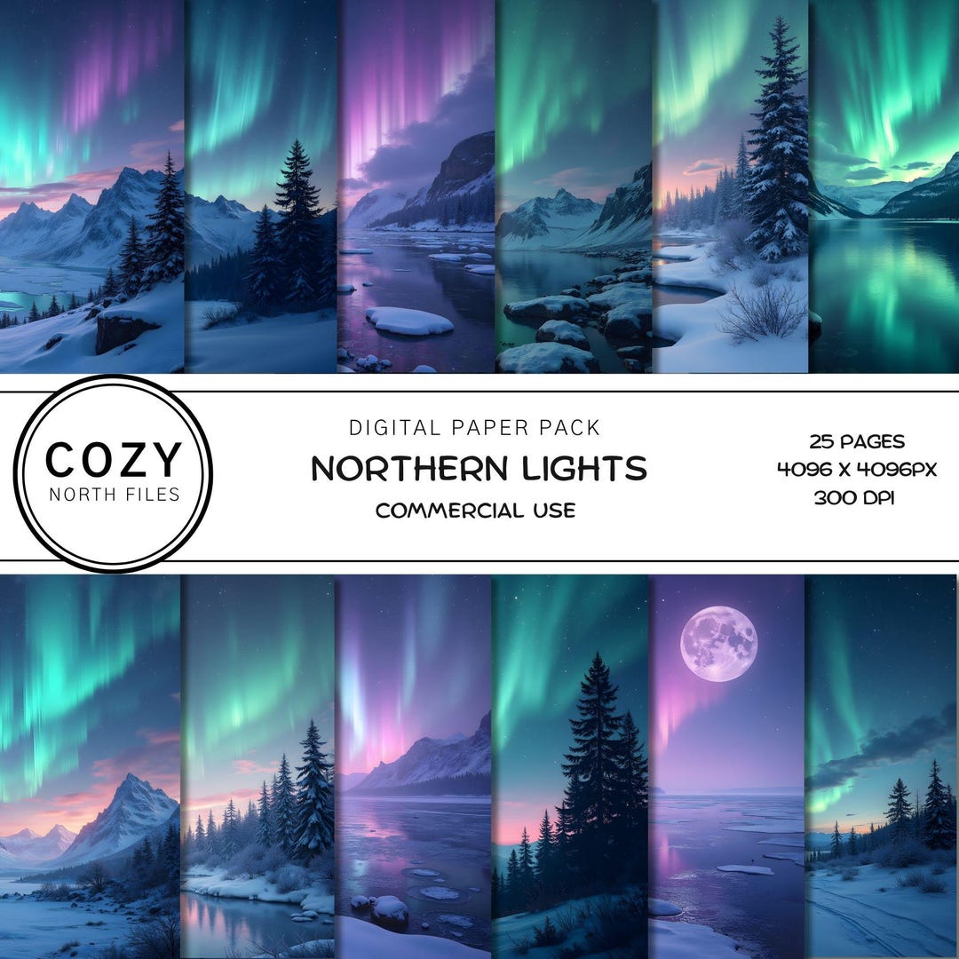 Northern Lights Digital Paper Pack – Aurora Borealis Backgrounds ...