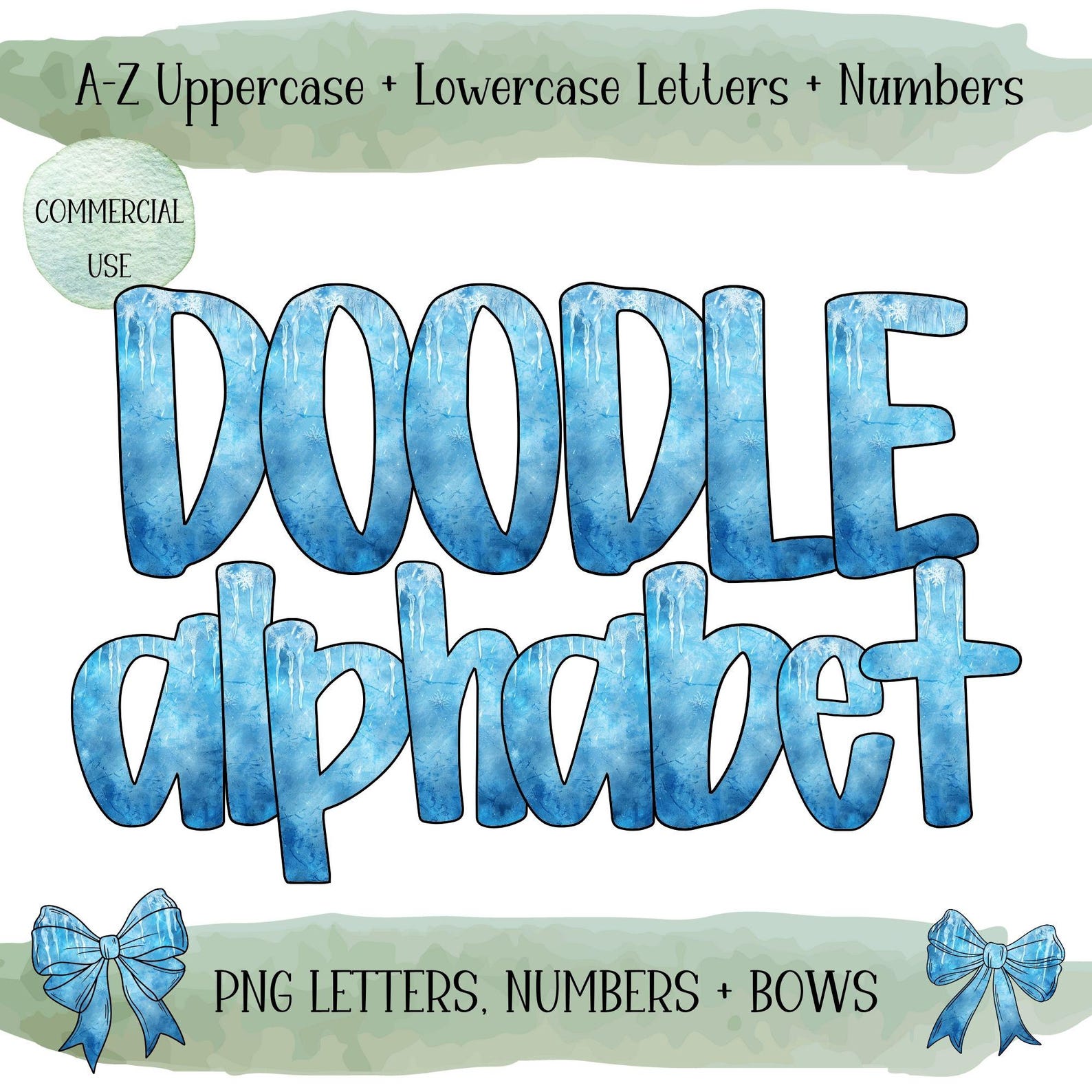 Doodle Alphabet PNG Bundle, Frozen Doodle Letter Clipart, Digital ...