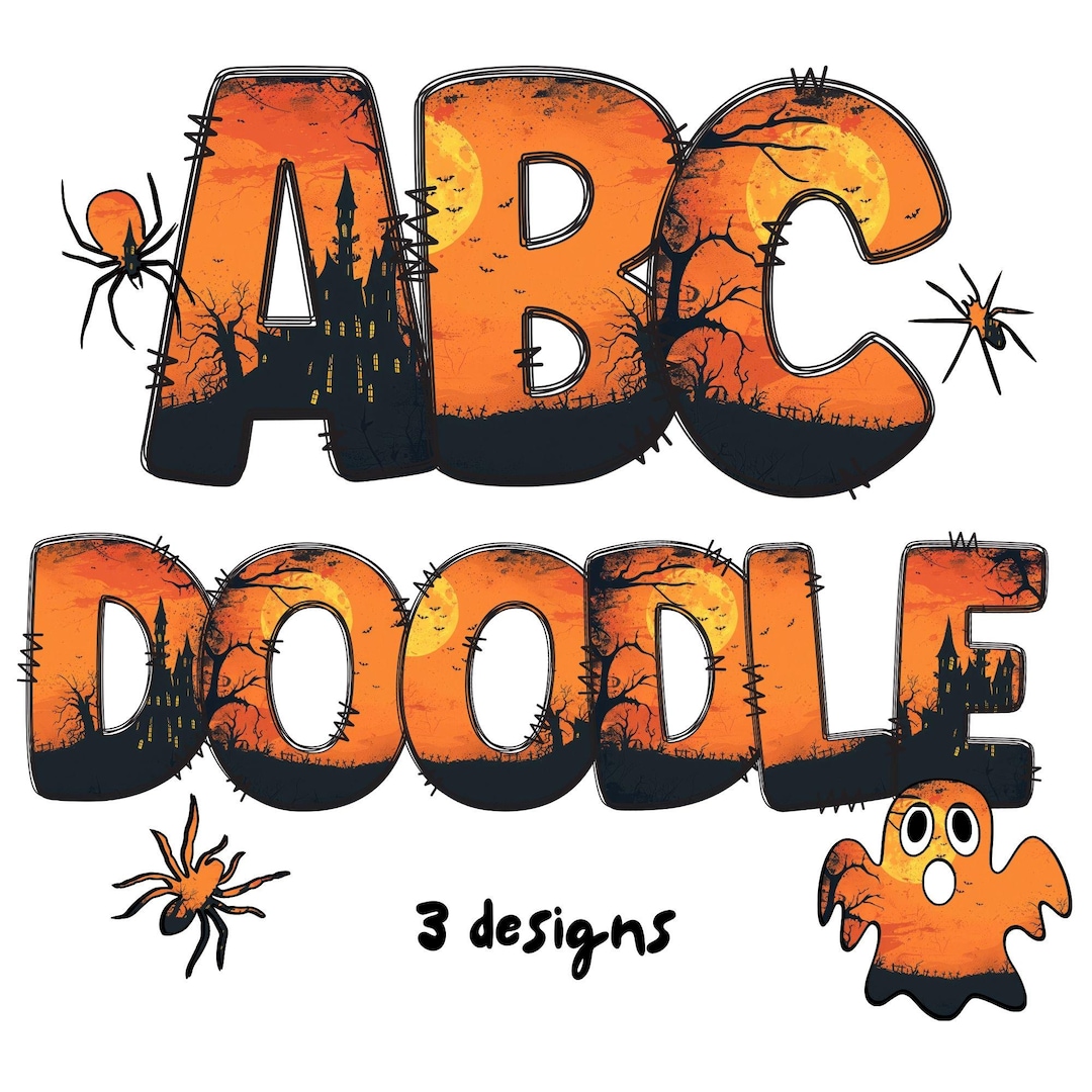 Halloween Doodle Alphabet PNG Bundle: Spooky Font Clipart (commercial ...