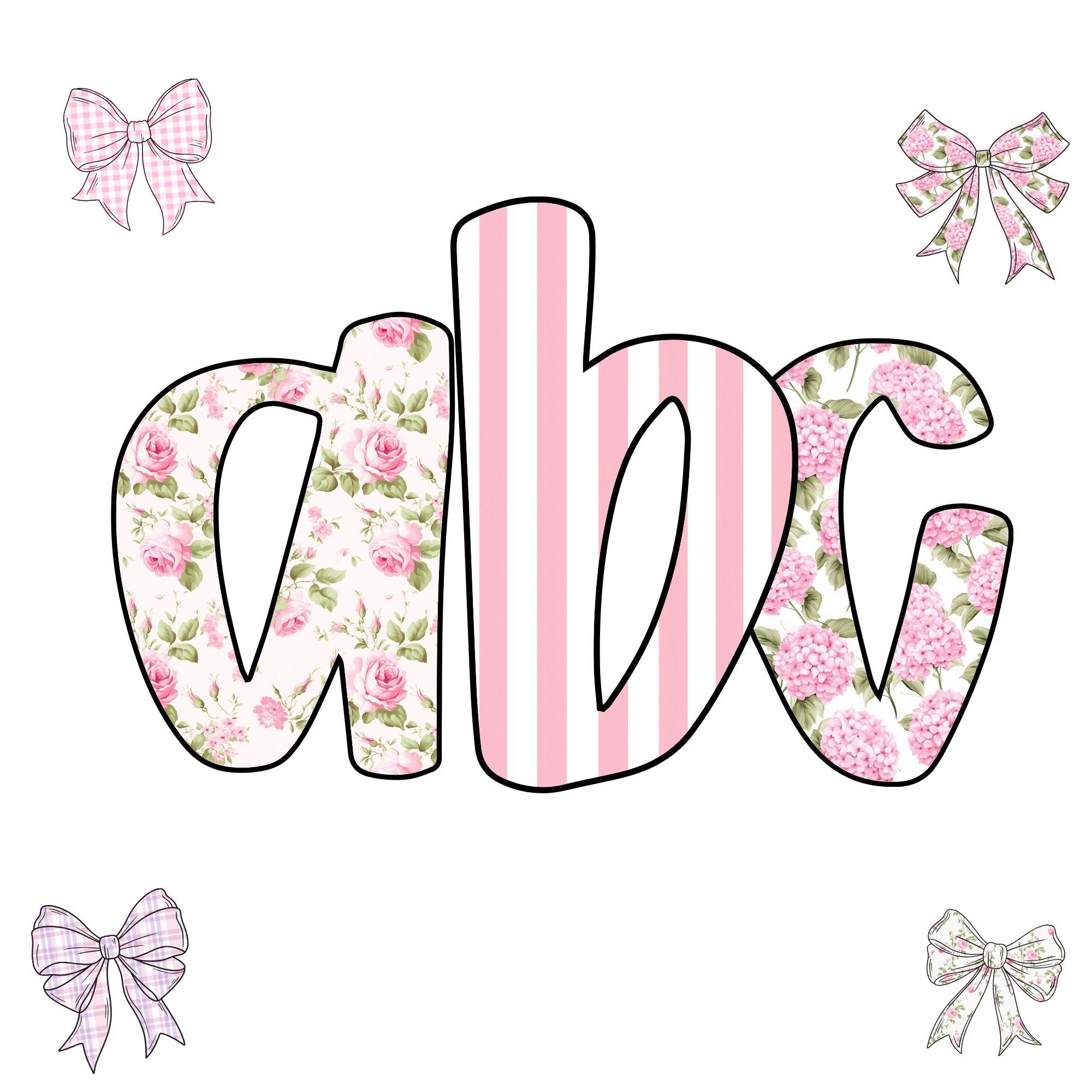 Preppy Retro Floral Alphabet PNG Bundle – 6 Grandmillenial Alphabet ...