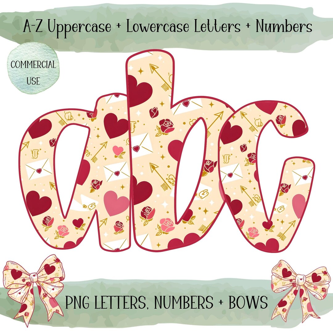 Preppy Valentines Alphabet PNG – Doodle Alphabet, Heart Font Clipart ...