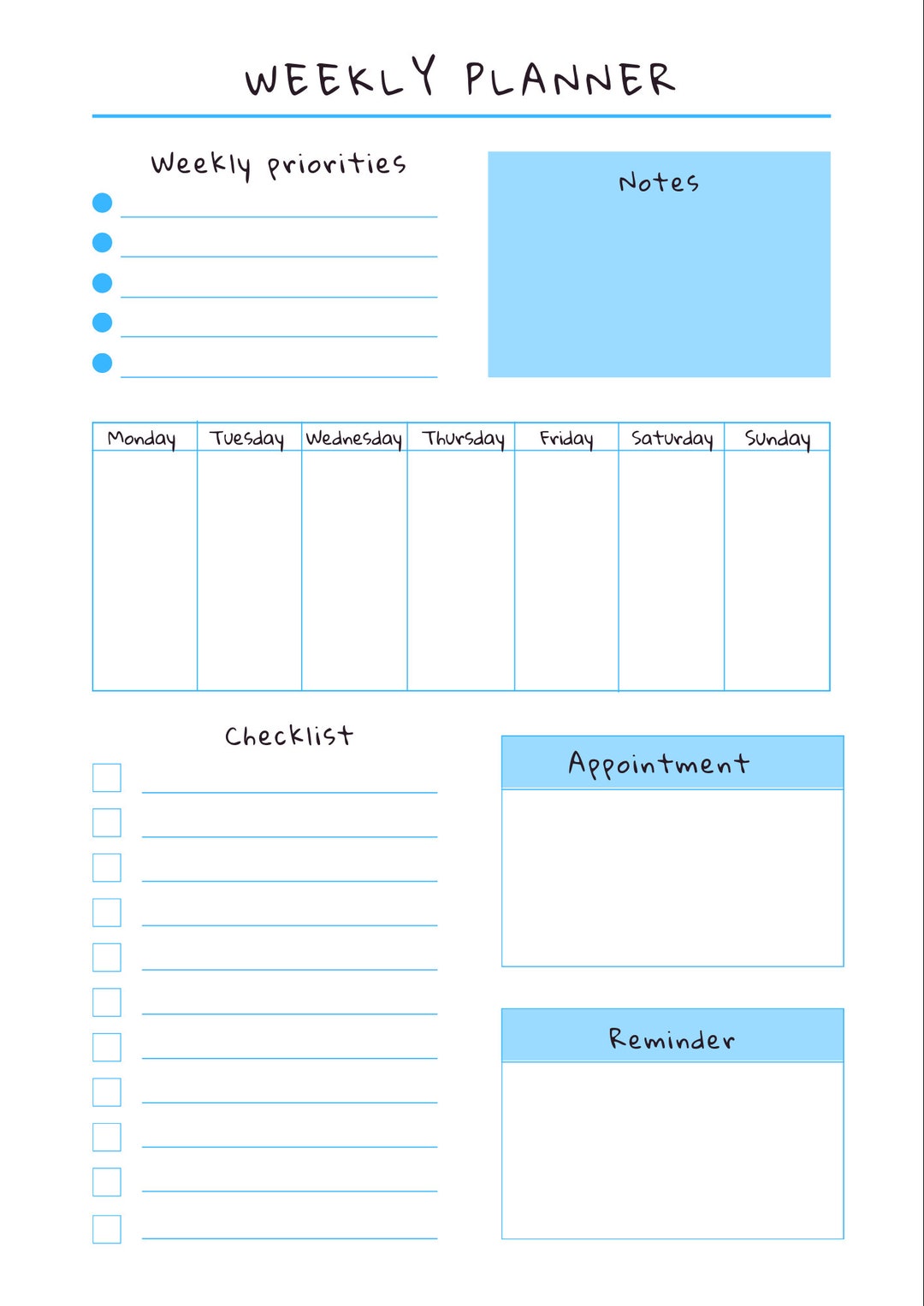 Weekly Planner, Instant Download, Minimal Productivity Planner, Weekly ...
