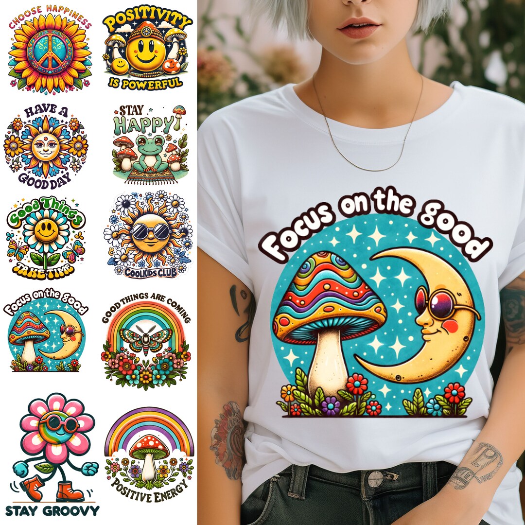 Boho Hippie Rainbow Smiley Png Bundle With Retro Aesthetic Inspire and ...