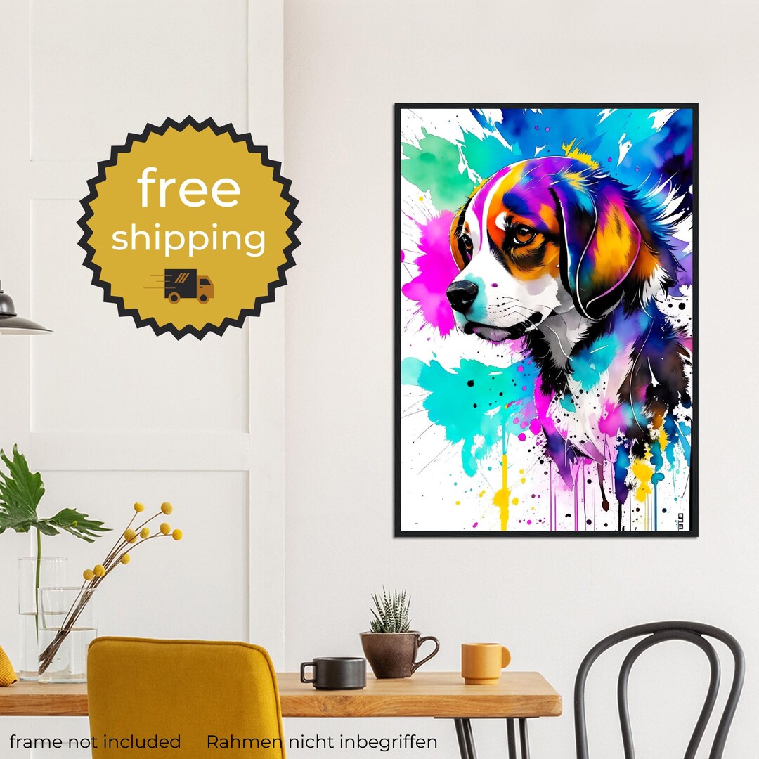 Colorful Dog Poster for Wall Decoration, Beagle Wall Art for Home or ...