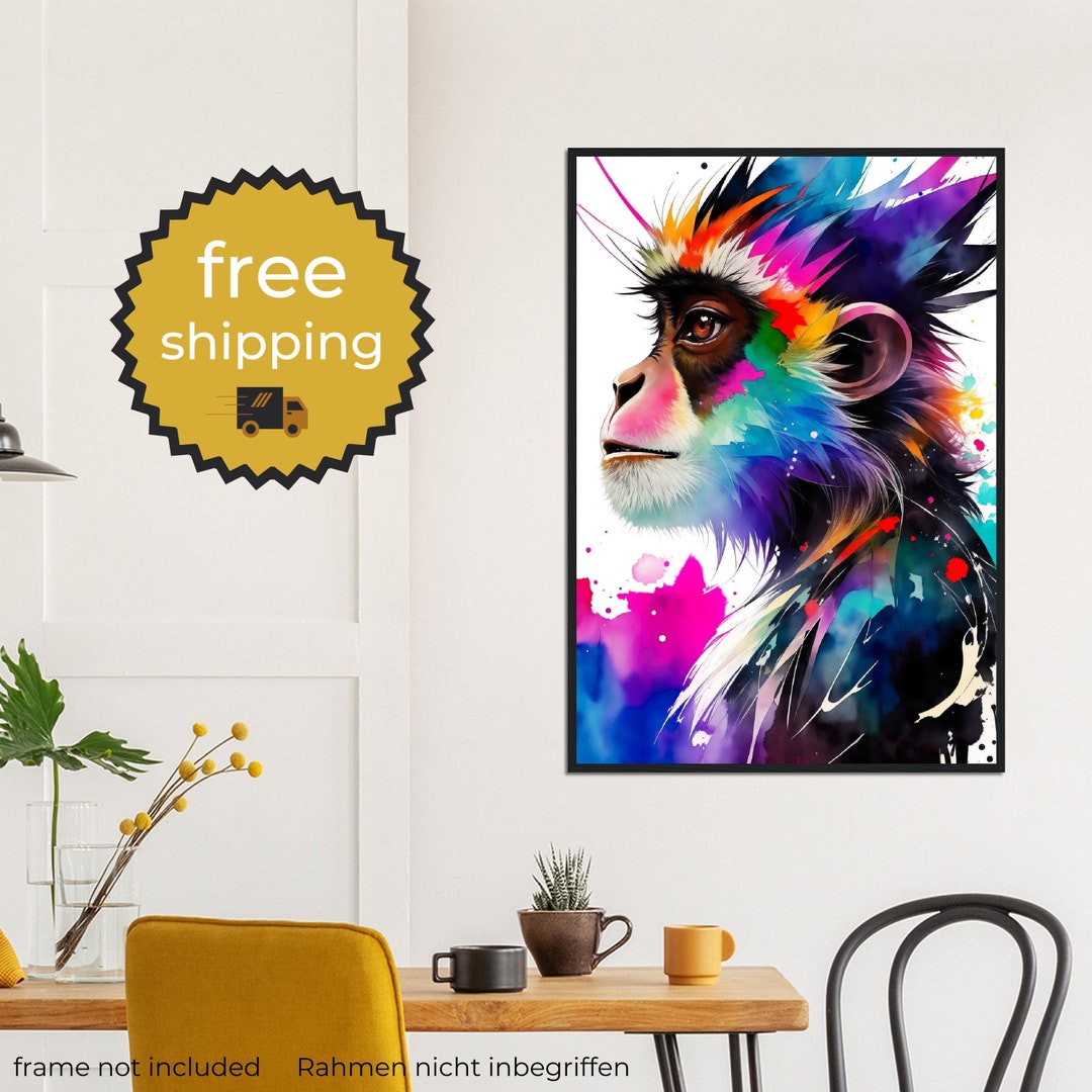 Colorful Monkey Wall Decor Poster, Primate Wall Art for Home and Office ...