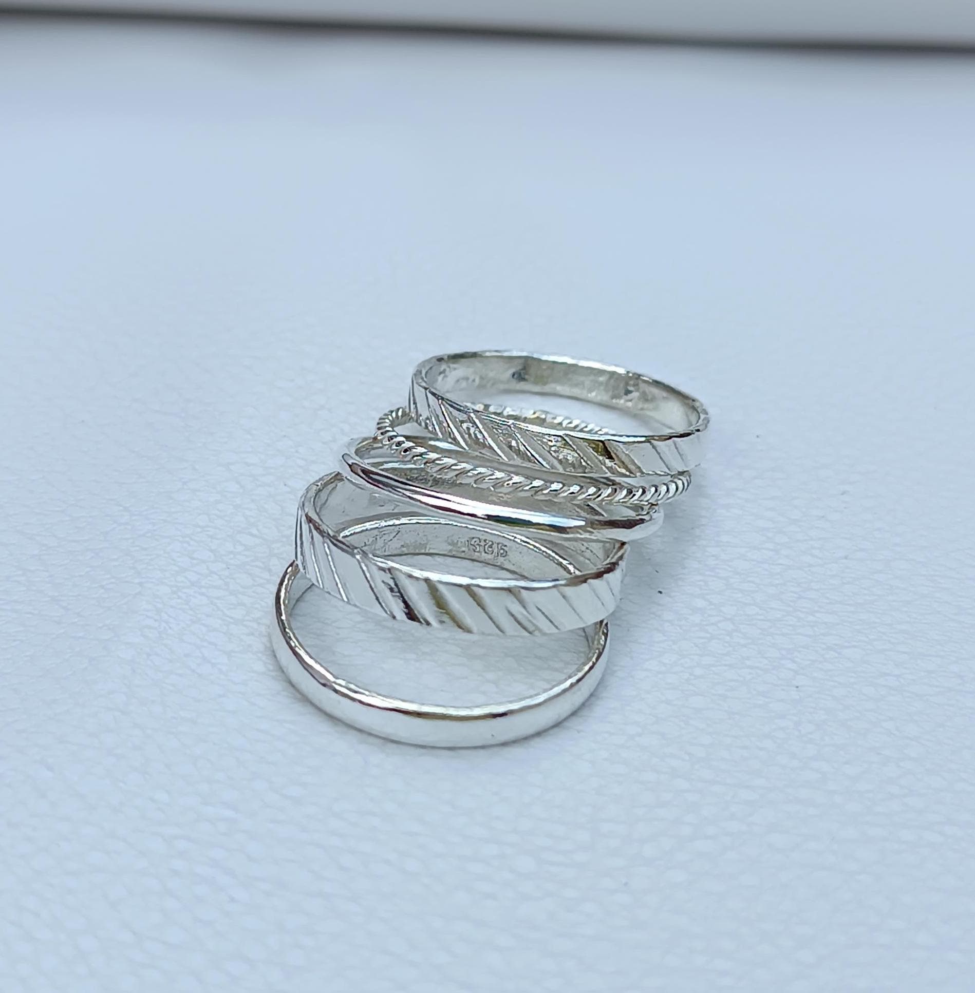 Sterling Silver Stacking Rings Set: Beaded, Twisted, Dotted Bands - Etsy