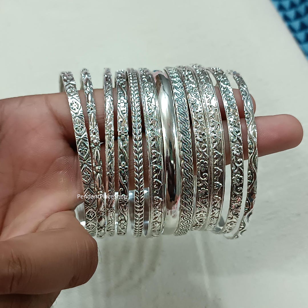 Sterling Silver Stacking Bangles - Semanario Set of 12 - Etsy