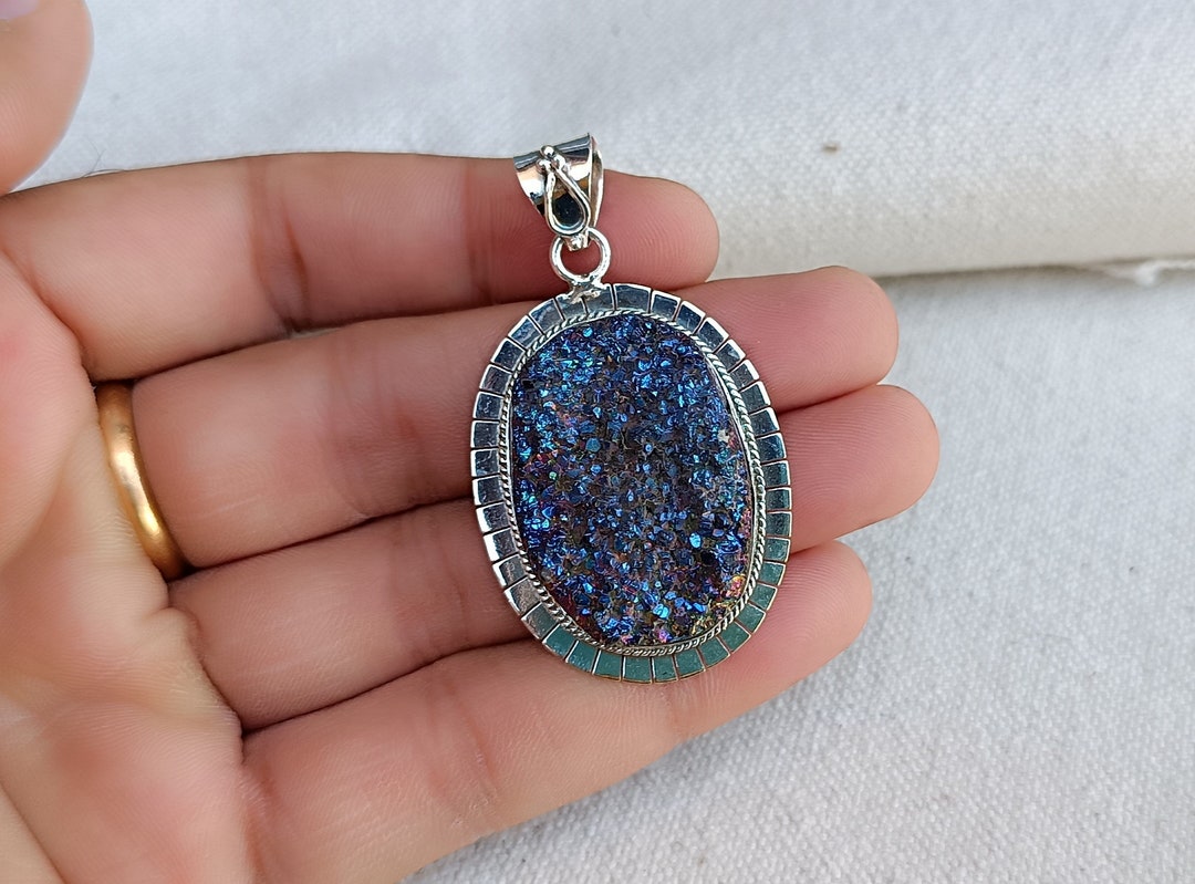 Titanium Druzy Pendant , Titanium Jewelry , 925 Sterling Silver Pendant ...