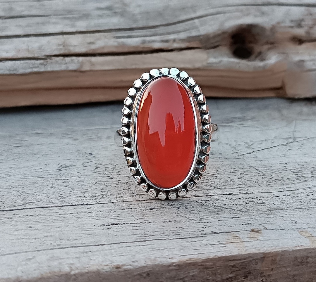 Natural Carnelian Ring, 925 Solid Sterling Silver Ring, Oval Carnelian ...