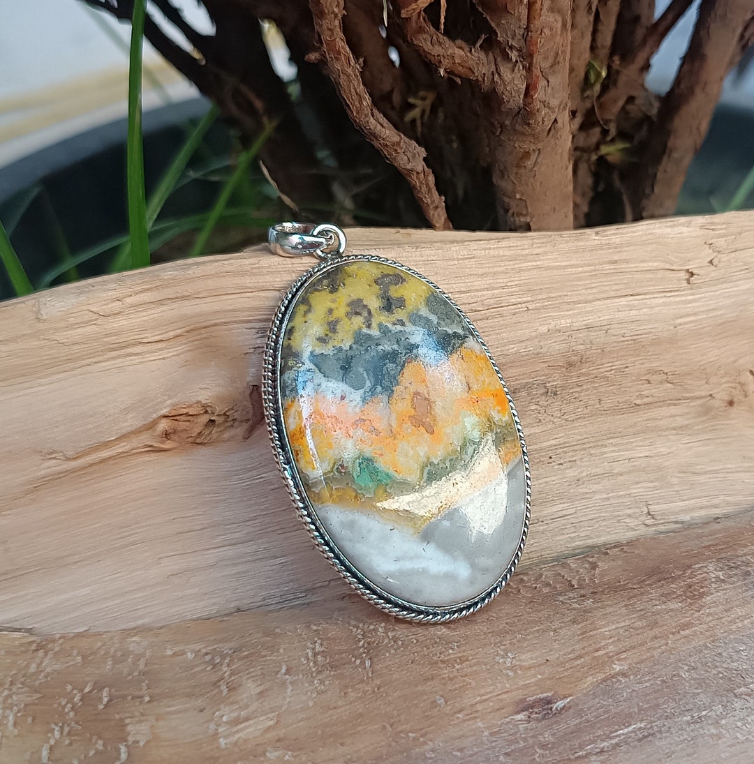 Bumble Bee Jasper Pendant, 925 Sterling Silver, Long Oval Jasper ...