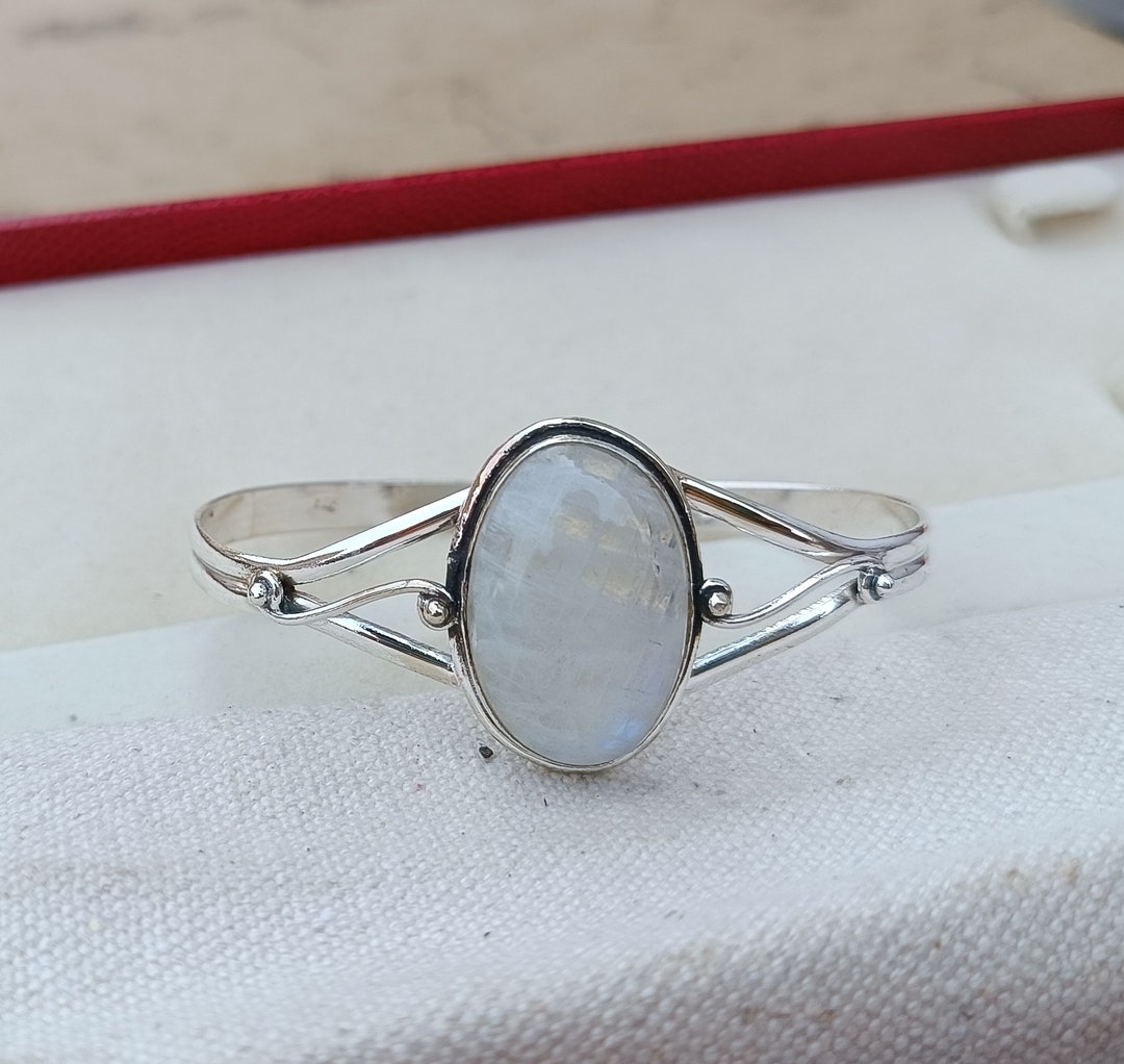 Moonstone Bangle , Rainbow Moonstone Bangle , Statement Bangle , Silver ...