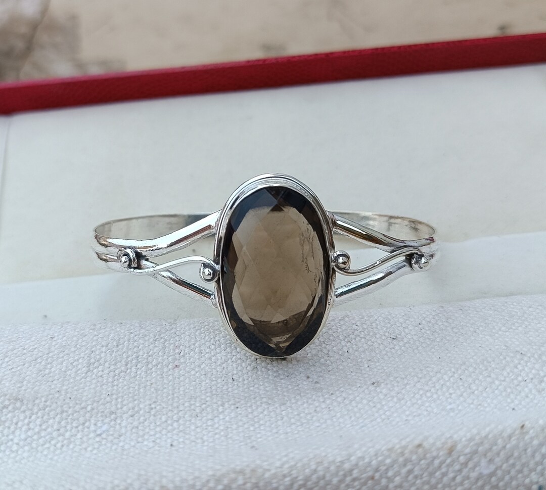 Smoky Quartz Bangle , Smoky Quartz Jewelry , 925 Sterling Silver Bangle , Statement Bangle ...