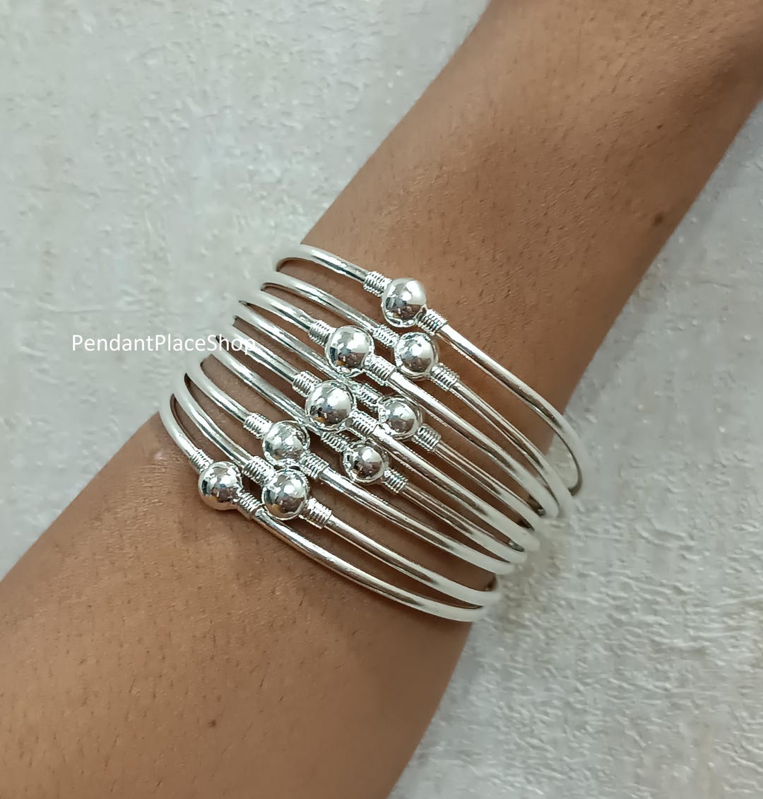 Thick West Indian Bangles, Set of 9 Bangles, 10mm Ball Silver Bangles ...
