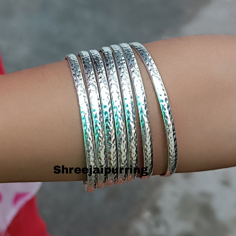 Set of 7 Bangles Hammered Bangles Stacking Bracelets - Etsy