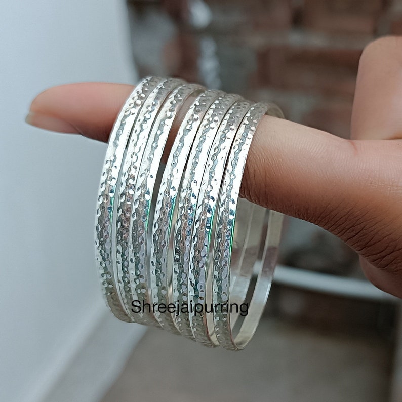 Set of 7 Bangles Hammered Bangles Stacking Bracelets - Etsy