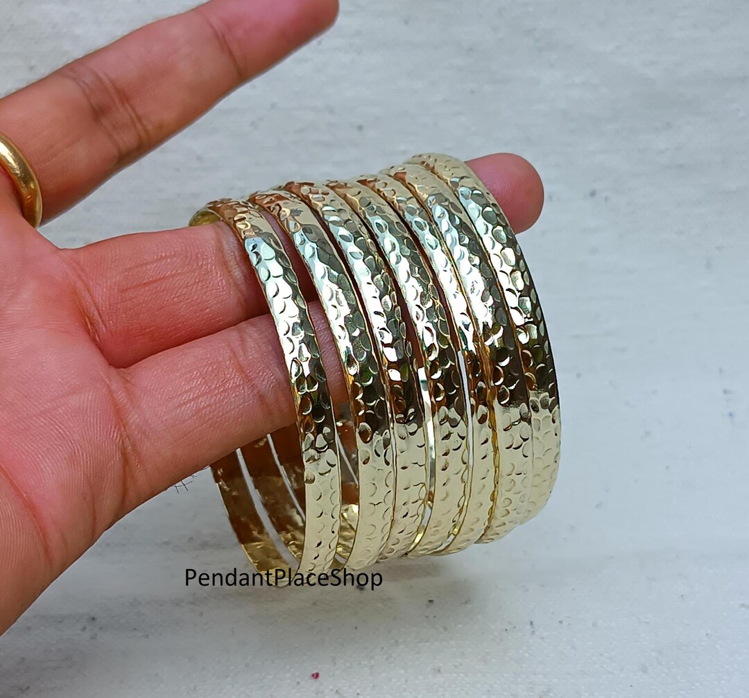 Set of 7 Bangles , Hammered Bangles , Stacking Bracelet , Brass Bangles ...