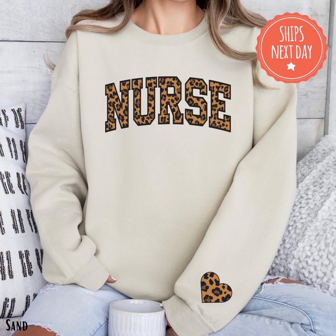 Leopard Print Nurse Sweatshirt, RN Crewneck, Nursing Appreciation Gift ...