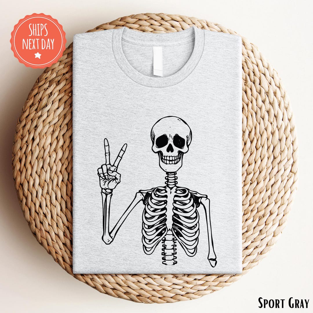 Skeleton Peace Sign Shirt Halloween Tshirt Retro Skeleton Shirt ...