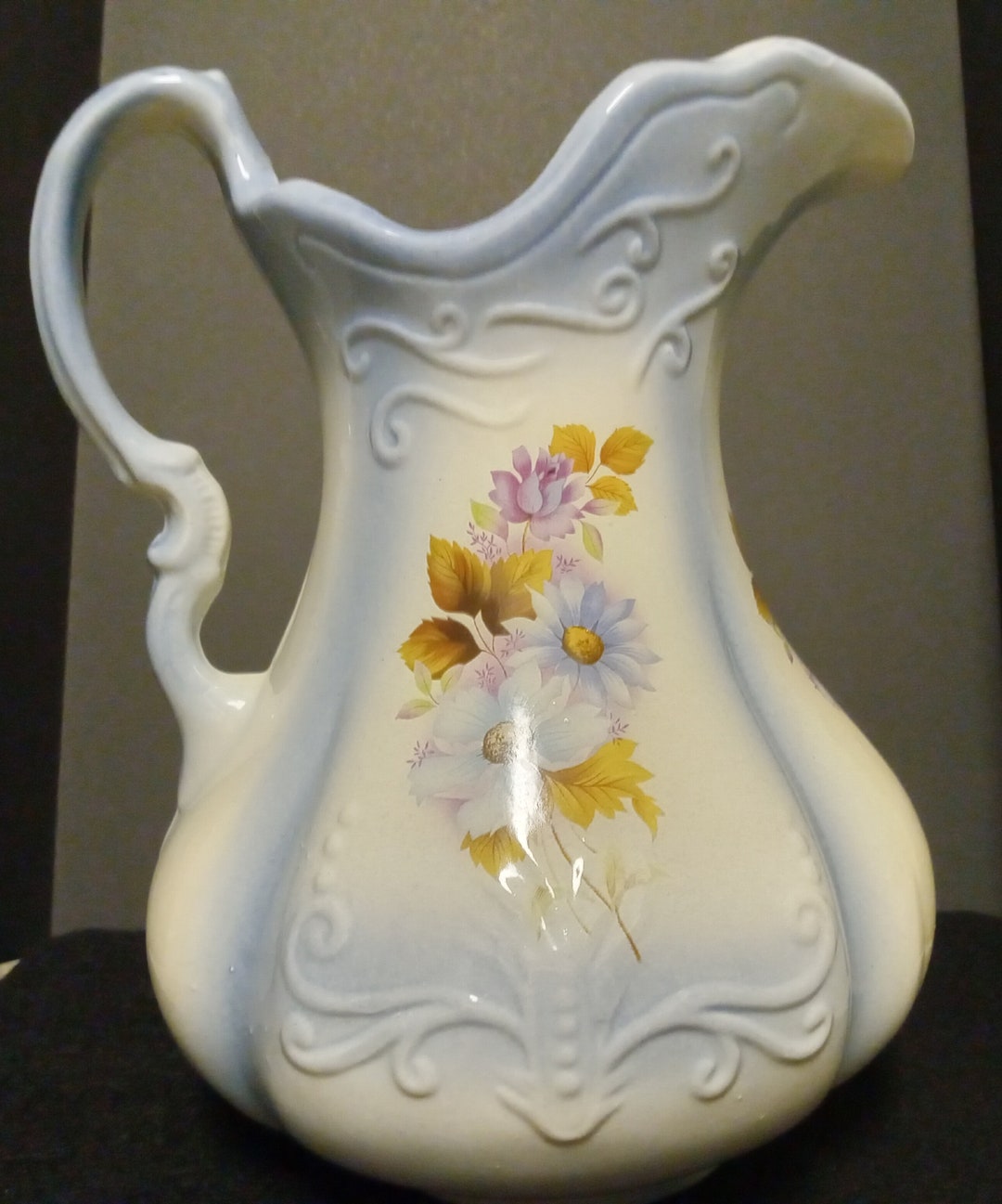 R.S. Prussia Porcelain Light Blue Bath Pitcher With Bouquet Flowers - Etsy