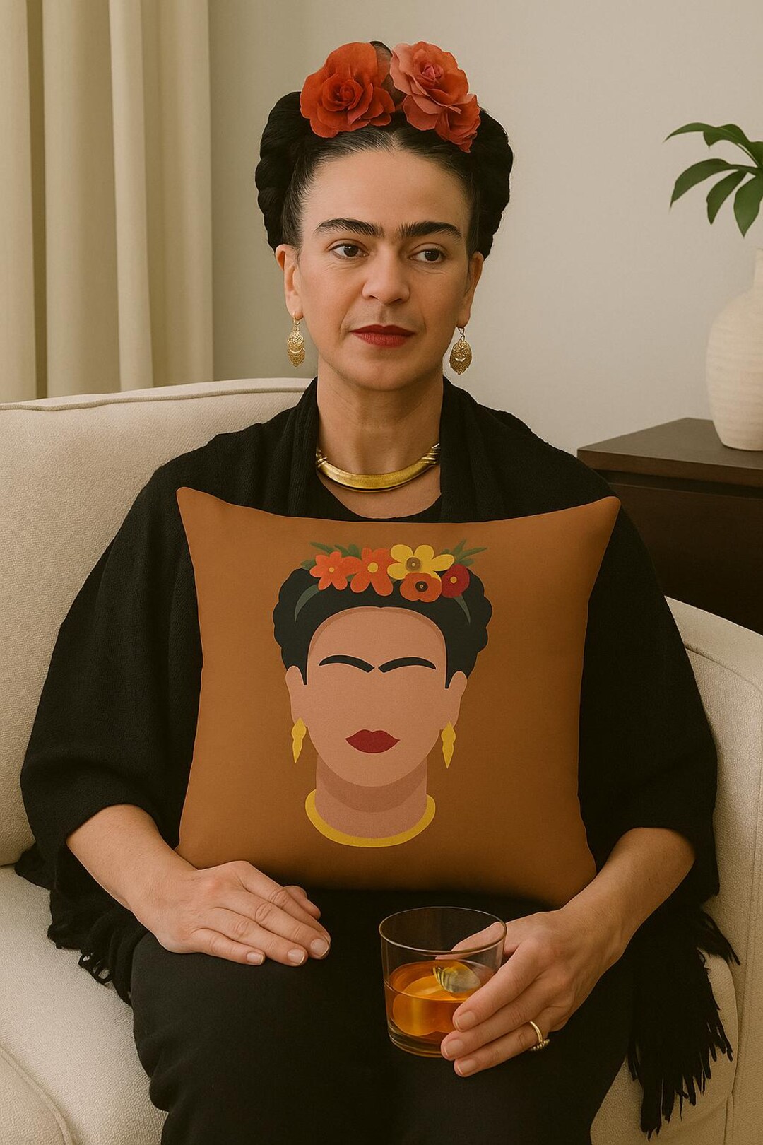 Frida Kahlo Pillow, Floral Headpiece Cushion, Boho Sofa Decor - Etsy