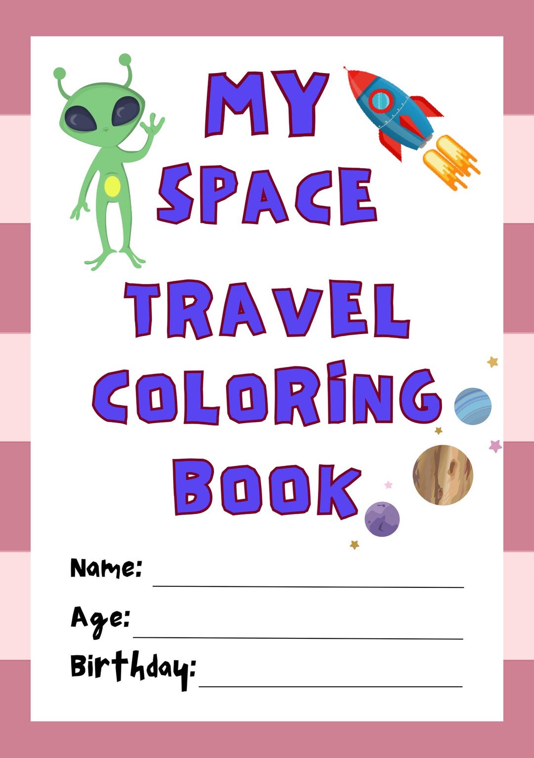 Personalized Space Travel Coloring Book – 4 Pages Printable Pdf ...
