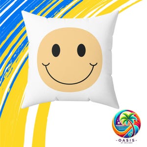 Smiley Face Square Pillow – Happy Emoji Cushion, Fun Decorative Throw ...
