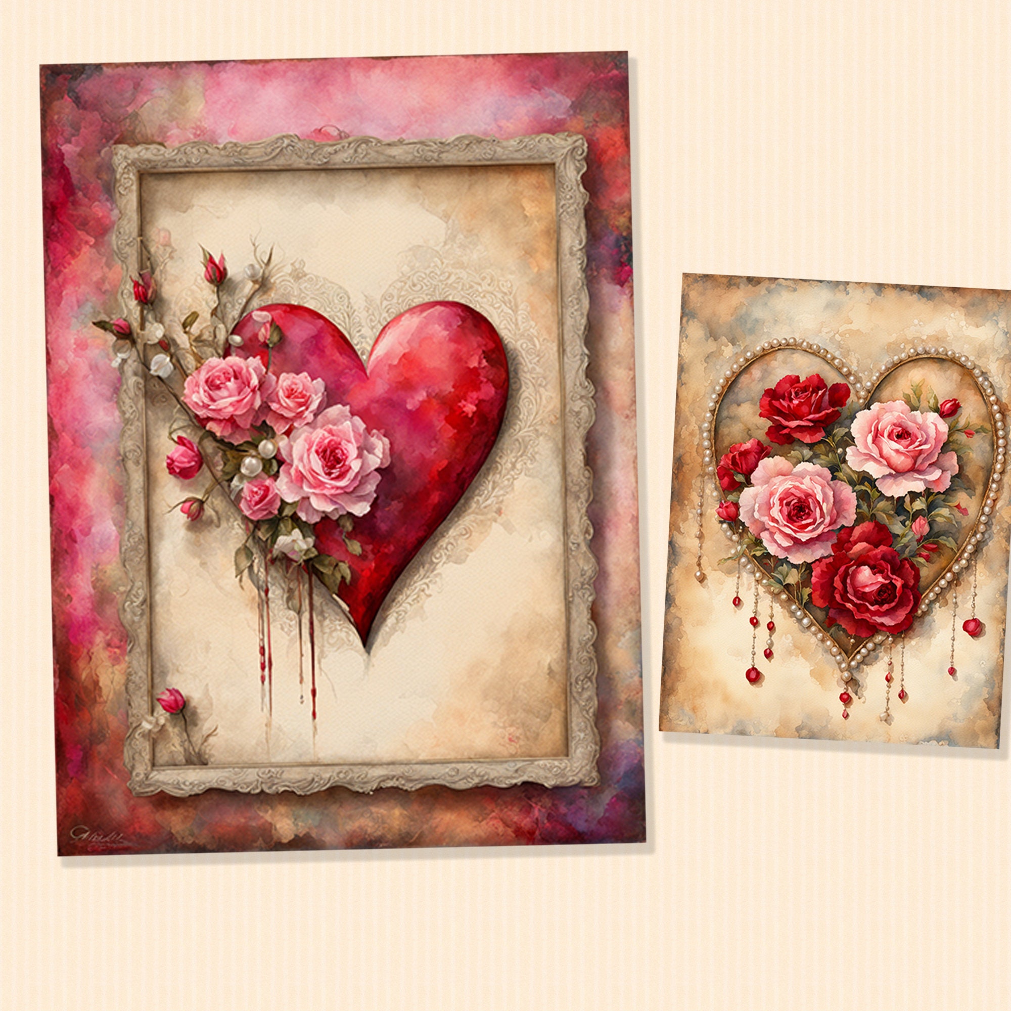 Vintage Valentine Roses and Hearts Craft Paper Kit, Pink and Red, 12 ...