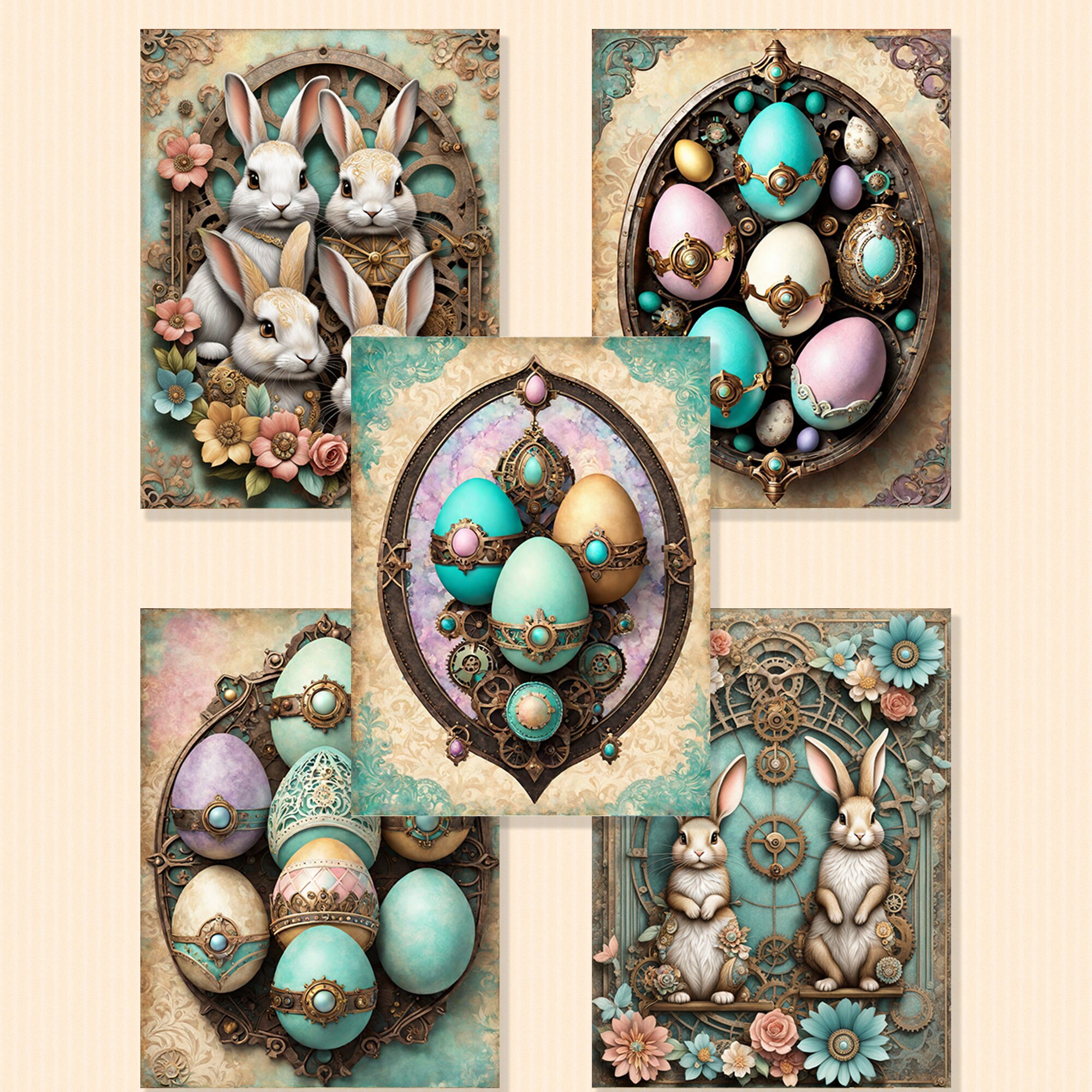 Vintage Steampunk Easter Craft Paper Pack, 26-pg Pdf, 25 Png, Printable ...