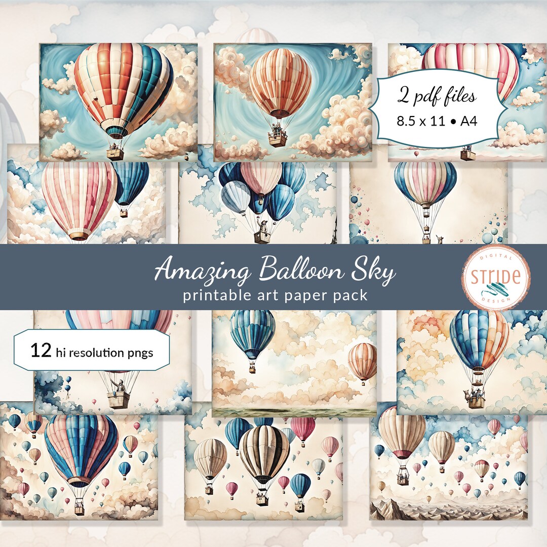 Air Balloon Adventure Printable Art Pack for Junk Journals, Card Making ...