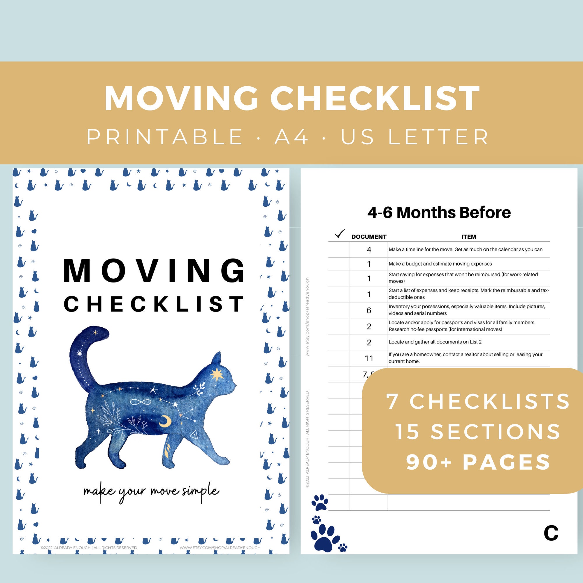Organized Move Checklists Printable Lists for House Move - Etsy