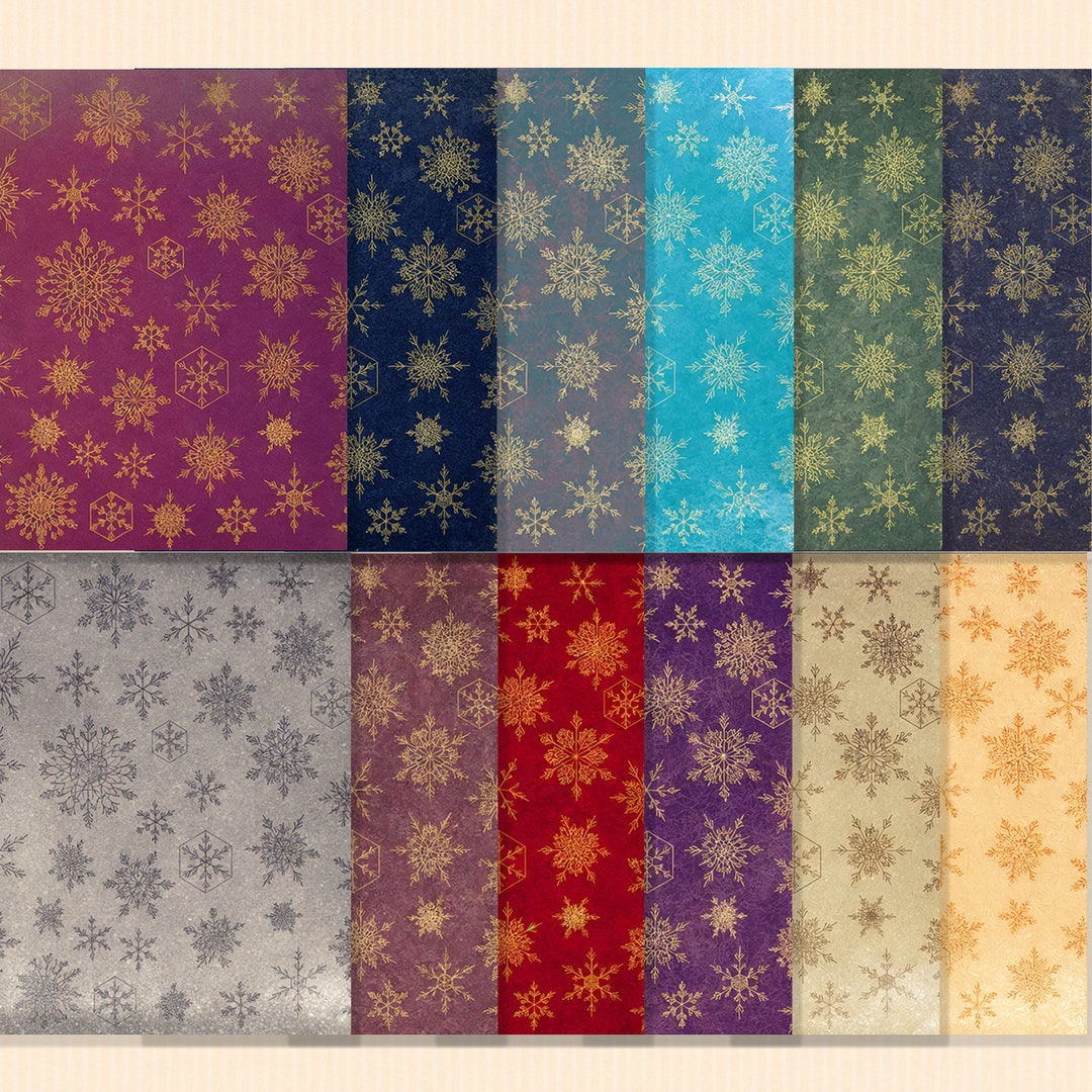Wintry Snowflakes on Grunge Background Craft Paper Pack,12-page Digital ...