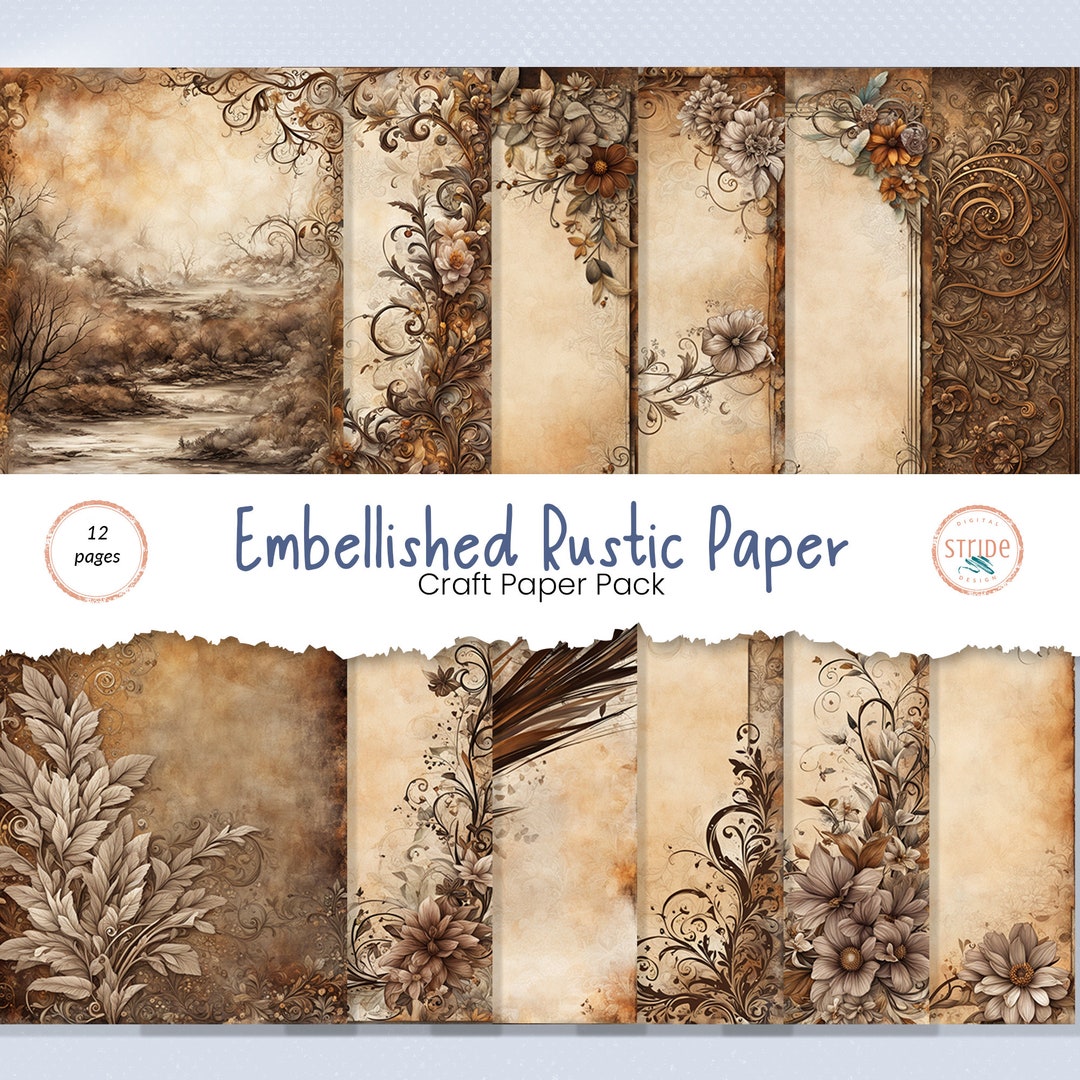 Embellished Rustic Craft Paper Pack,12-page Digital Download for ...