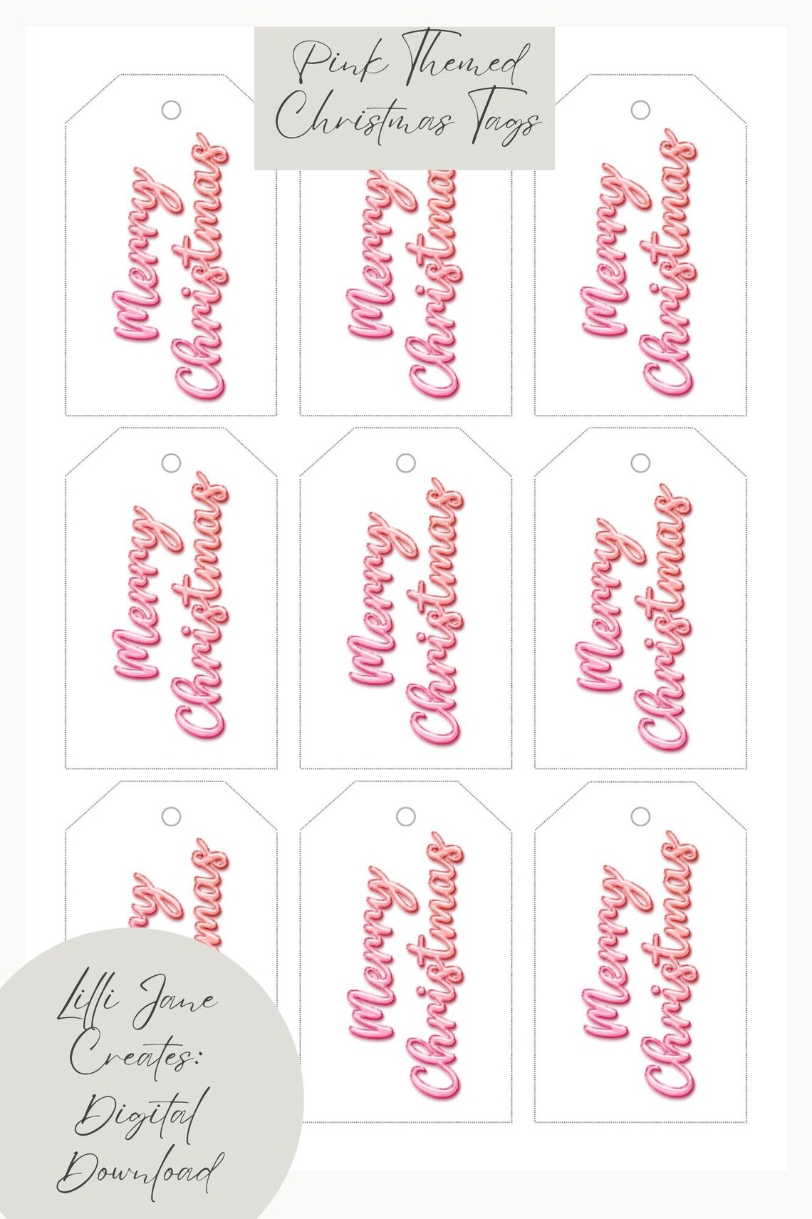 Merry Pink Christmas Gift Tag Printable, Printable Christmas Gift Tag ...