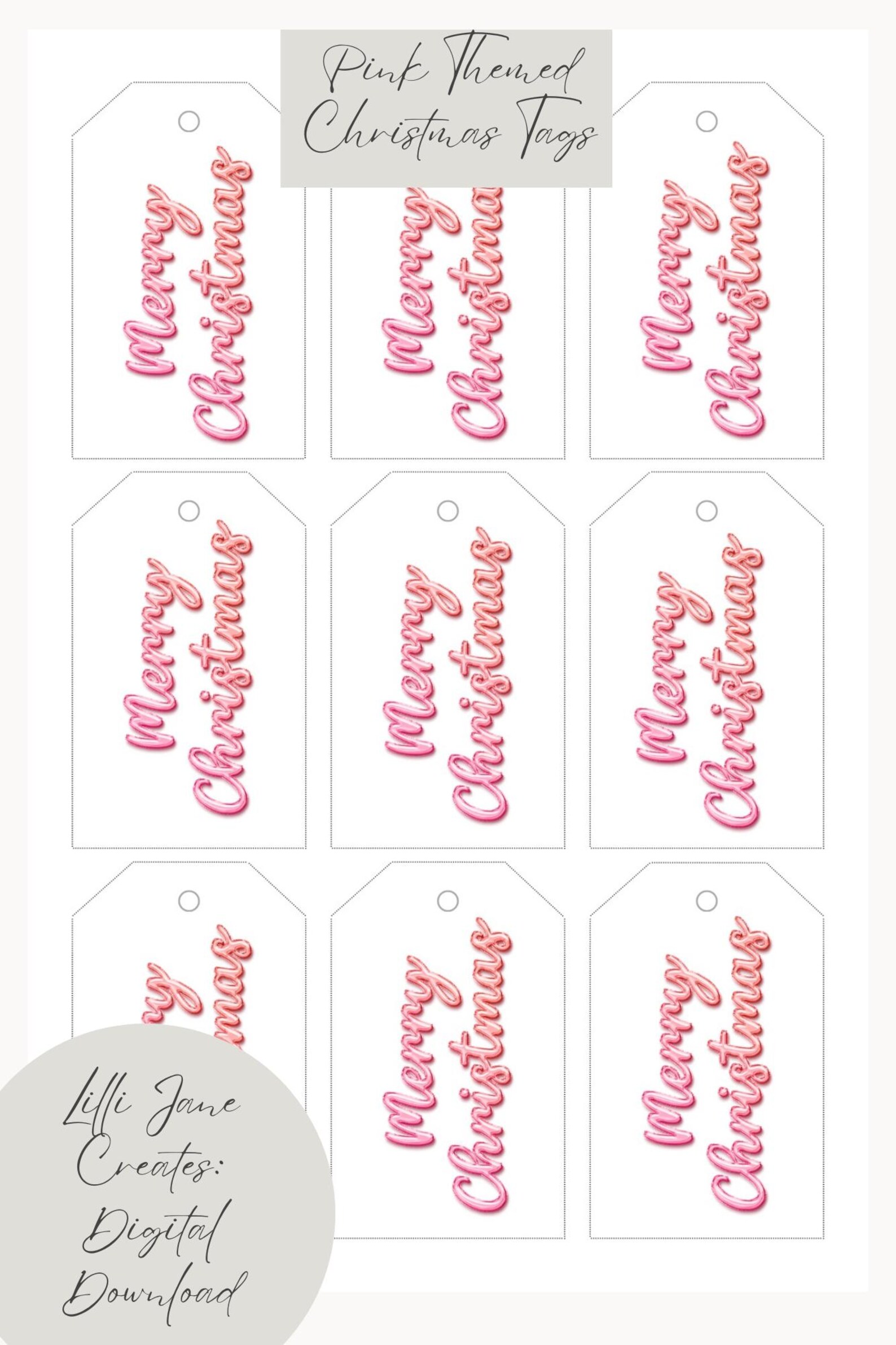 Merry Pink Christmas Gift Tag Printable, Printable Christmas Gift Tag ...