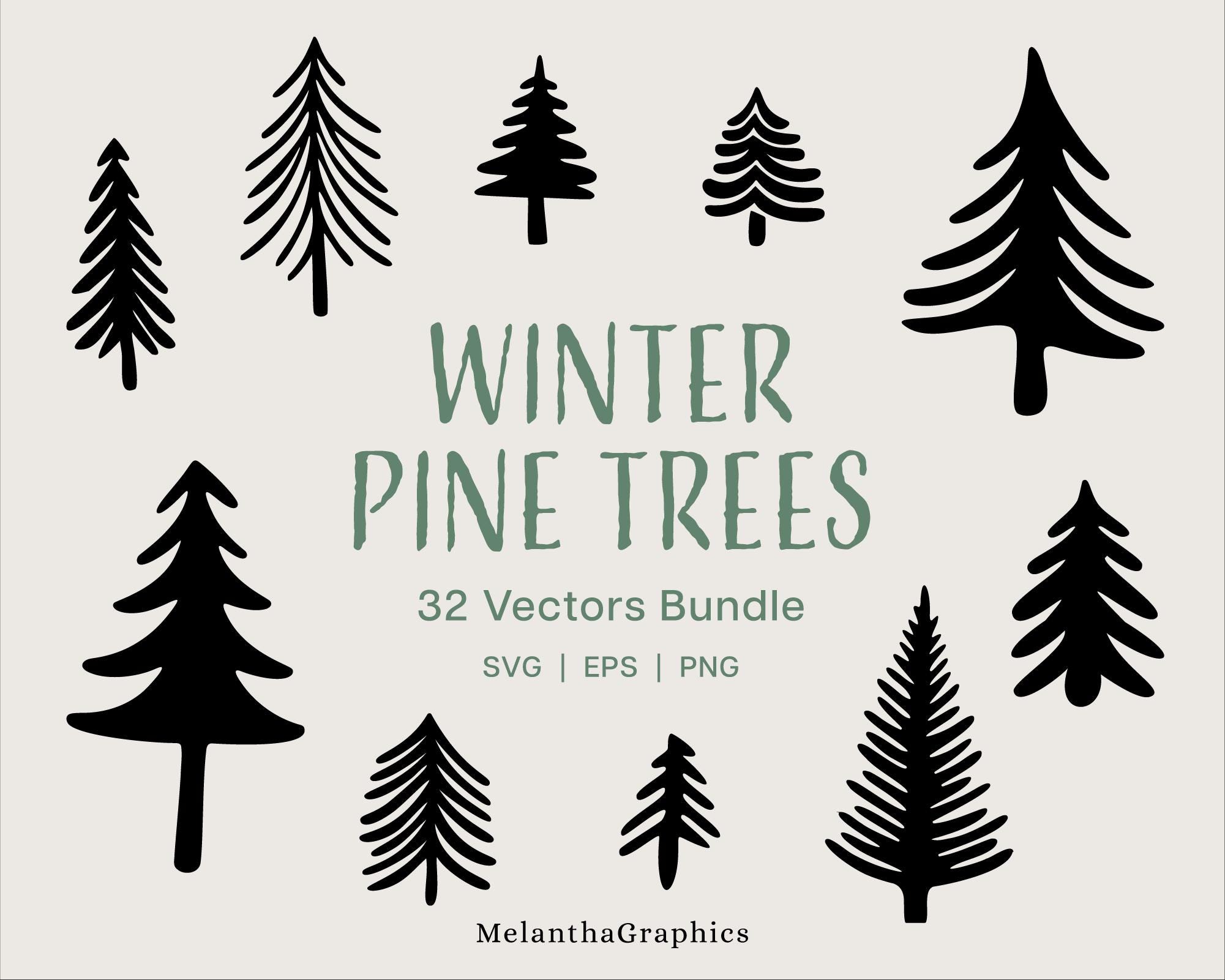 32 Winter Pine Trees Vector Bundle SVG EPS PNG Christmas Assets Instant ...
