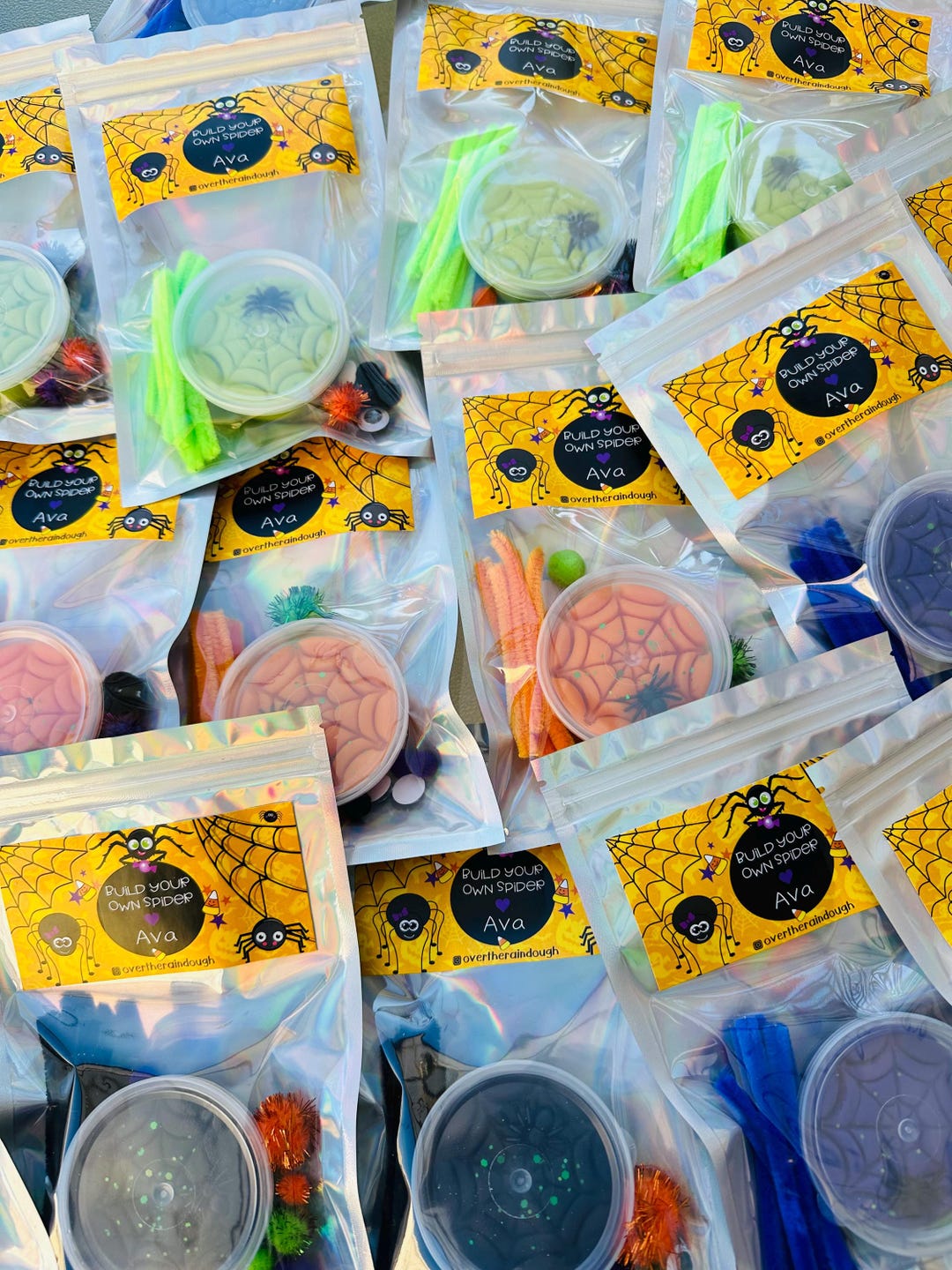 Set of 10, Build Your Own Spider Play Dough Bags, Halloween Favors ...