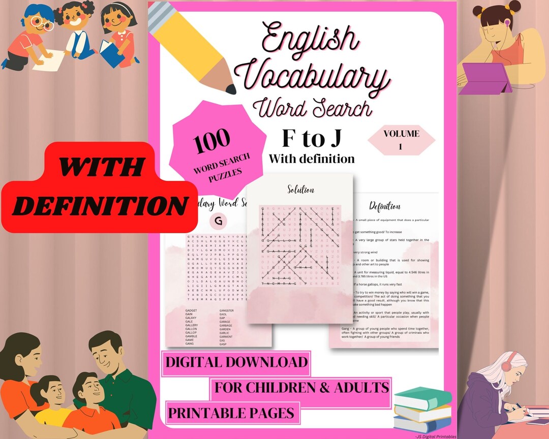 Vol.1 English Vocabulary Word Search Puzzle 100 Words From Alphabet F ...