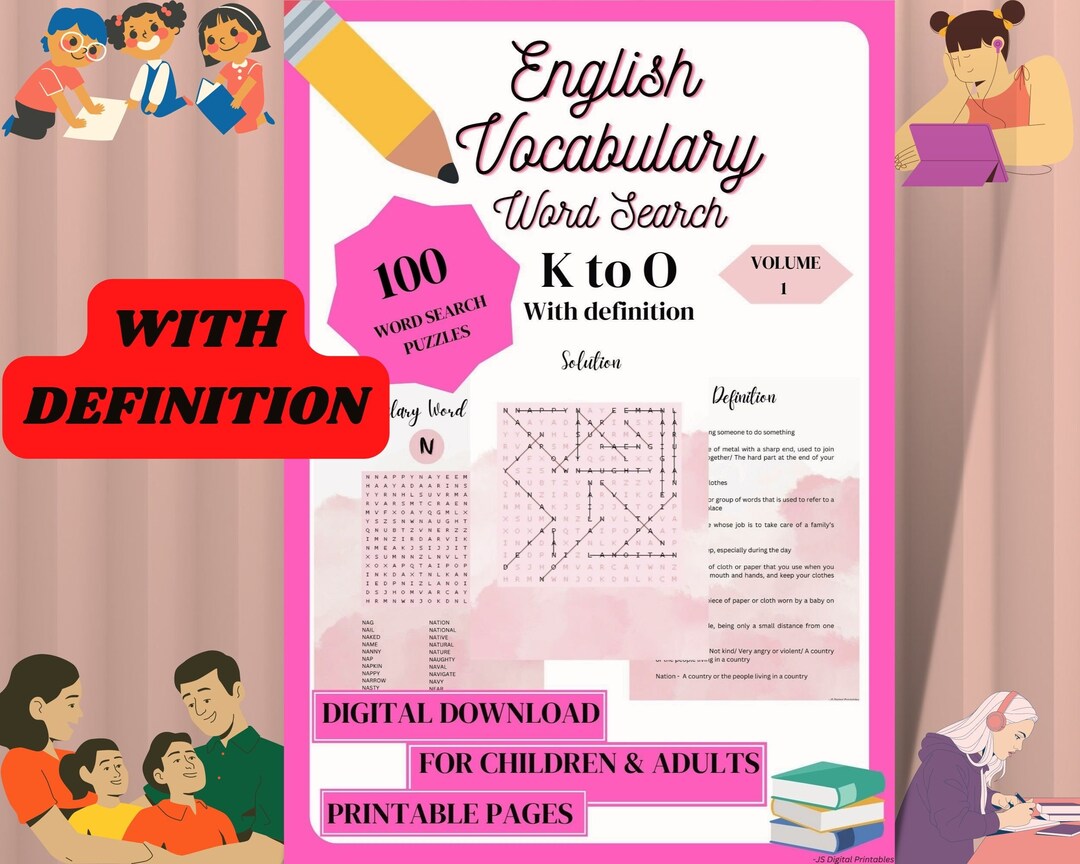 Vol.1 English Vocabulary Word Search Puzzle 100 Words From Alphabet K ...