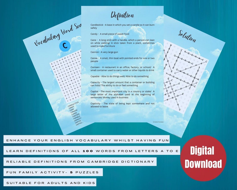 Vol.2 English Vocabulary Word Search Puzzle 100 Words From - Etsy