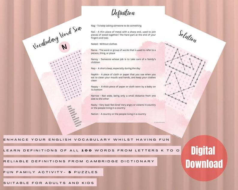 Vol.1 English Vocabulary Word Search Puzzle 100 Words From - Etsy