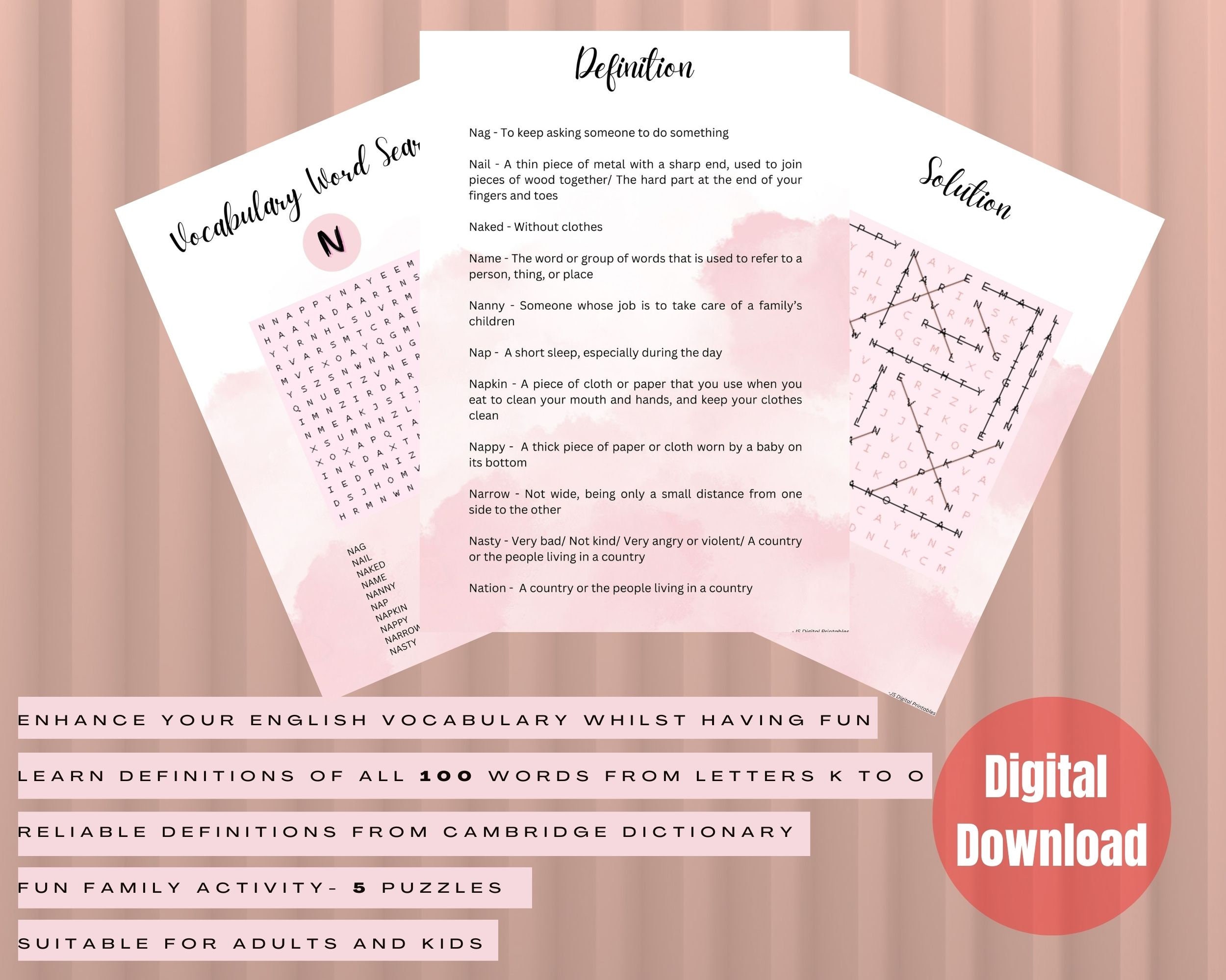 Vol.1 English Vocabulary Word Search Puzzle 100 Words From Alphabet K ...