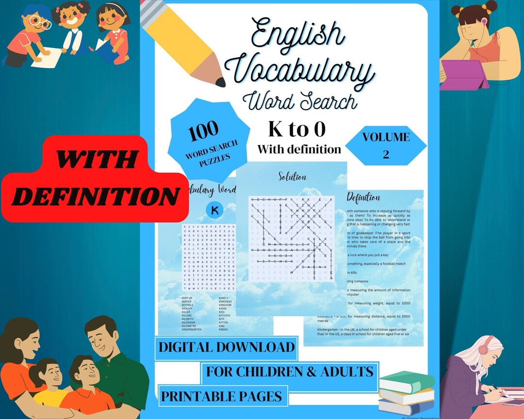 Vol.2 English Vocabulary Word Search Puzzle 100 Words From Alphabet K ...