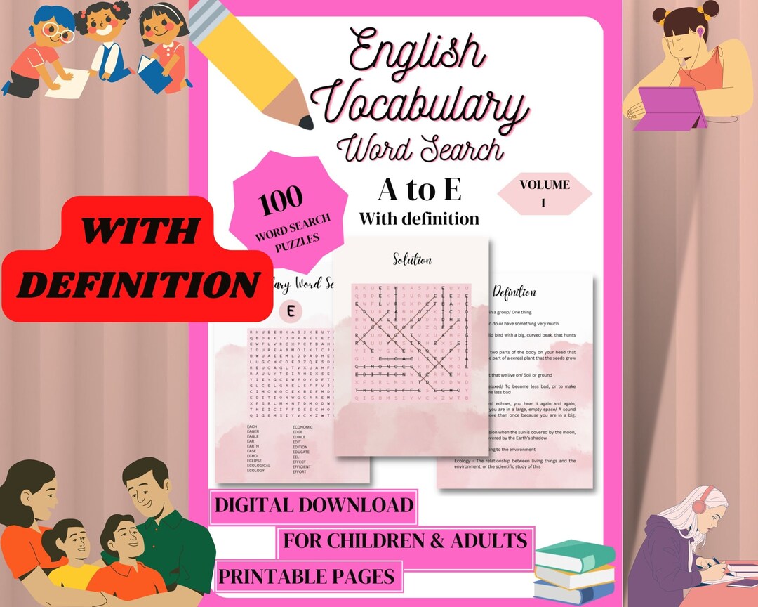 Vol.1 English Vocabulary Word Search Puzzle 100 Words From - Etsy