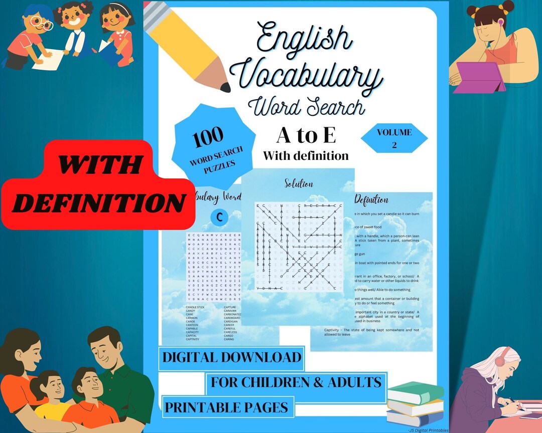 Vol.2 English Vocabulary Word Search Puzzle 100 Words From Alphabet A ...